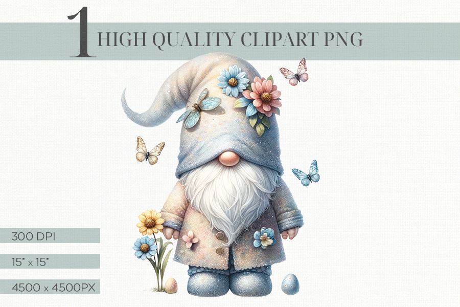 Spring Easter Gnome Clipart - Delightful Floral PNG Illustration - So ...