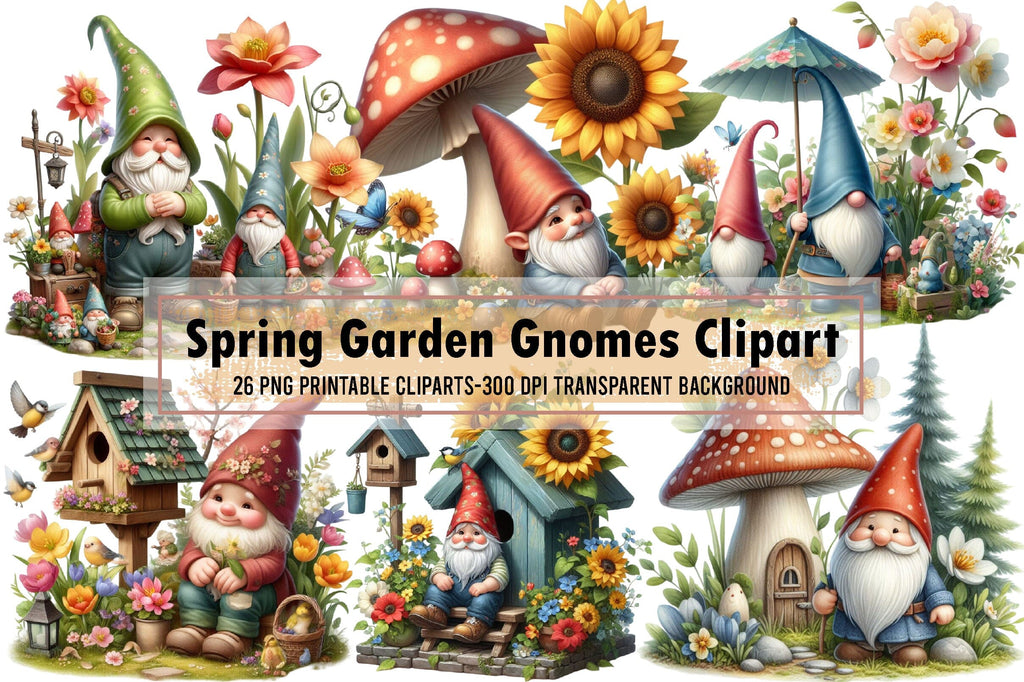 Spring Garden Gnomes Clipart - Gnome Png - So Fontsy