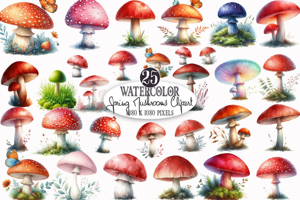 Spring Mushrooms Clipart - So Fontsy