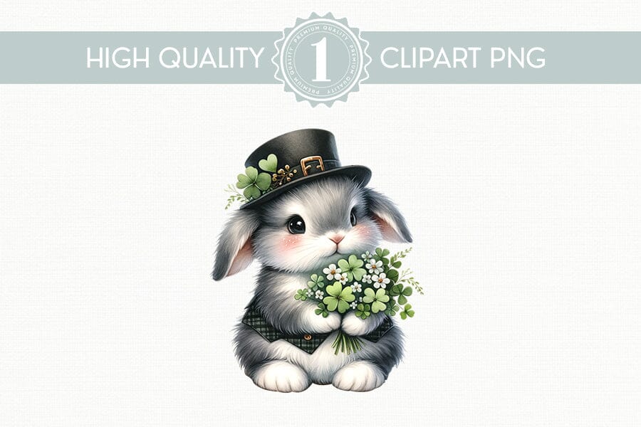 St. Patrick's Day Clipart, Cute Bunny Digital PNG - So Fontsy