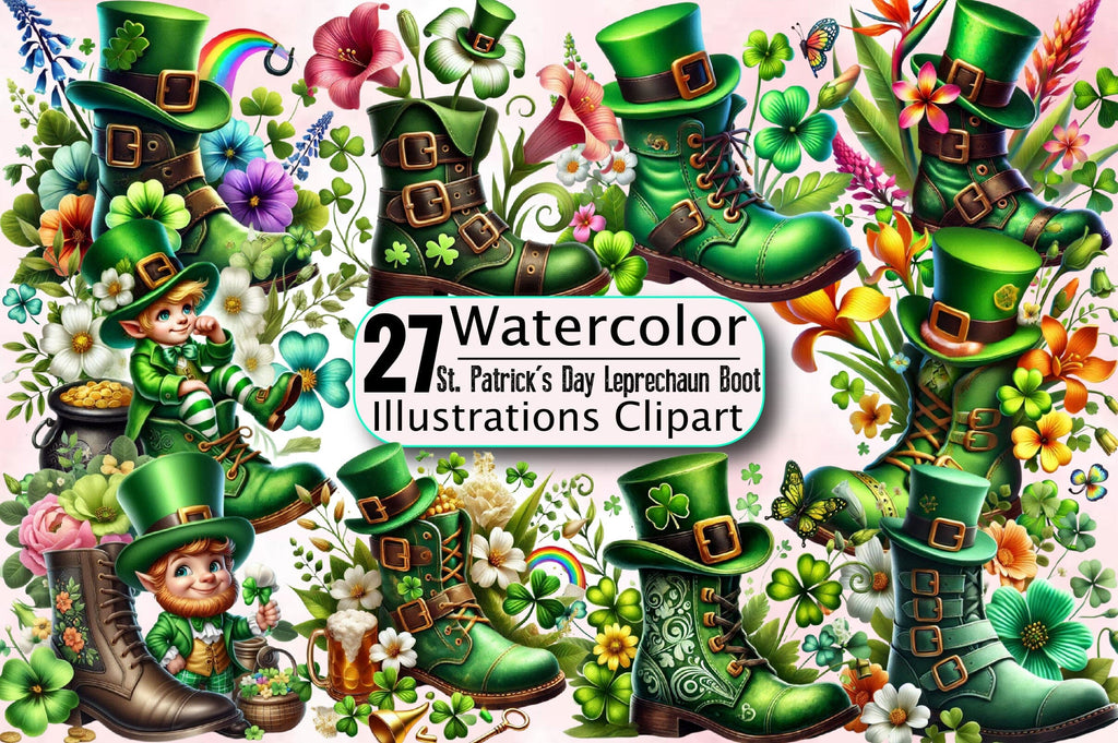 St. Patrick's Day Leprechaun Boot Sublimation Clipart Bundle - So Fontsy