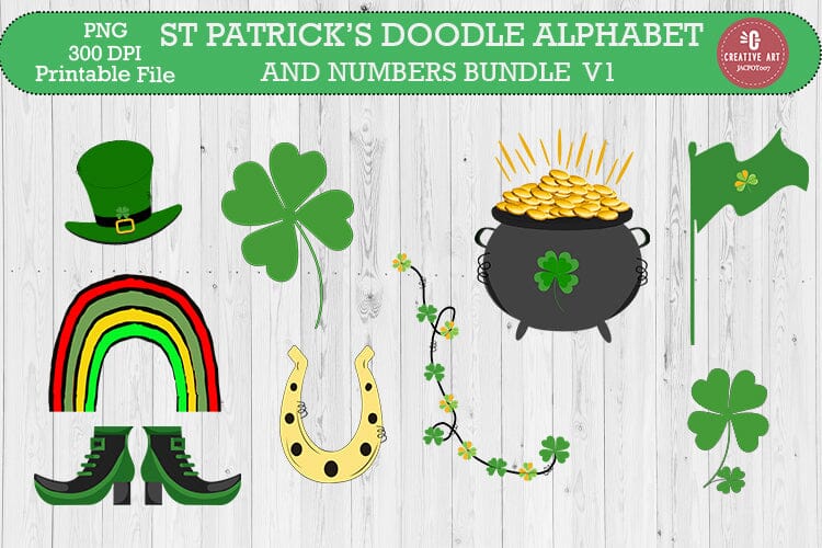 St Patrick’s Doodle Alphabet And Numbers and Clipart Bundle - So Fontsy