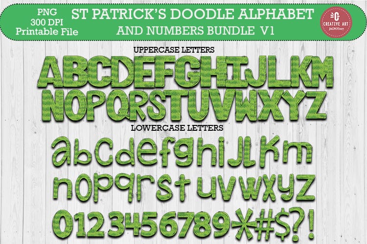 St Patrick’s Doodle Alphabet And Numbers and Clipart Bundle - So Fontsy