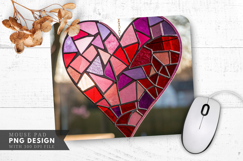 Stained Glass Heart Mosaic Mouse Pad PNG Design - So Fontsy