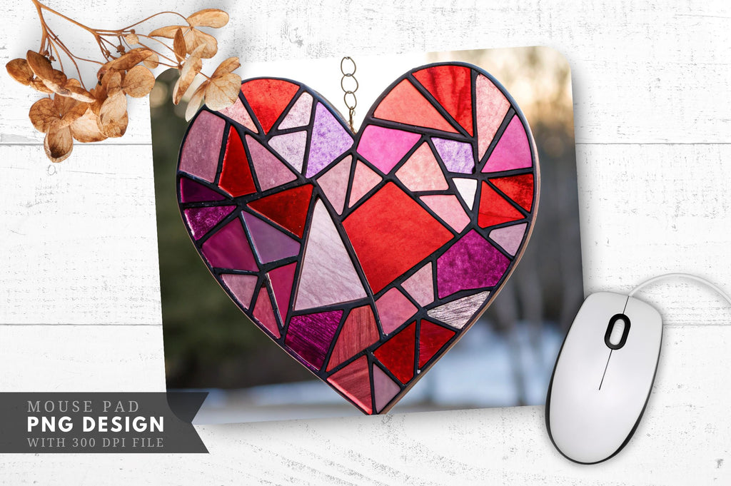 Stained Glass Heart Mosaic Mouse Pad PNG Design - So Fontsy