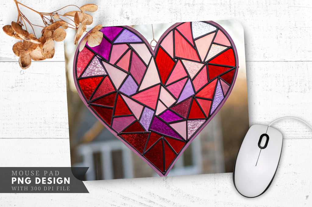 Stained Glass Heart Mosaic Mouse Pad PNG Design - So Fontsy