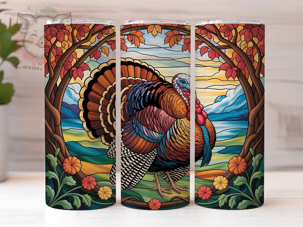 Stained Glass Thanksgiving Turkey Tumbler, Stained Glass Wrap, Autumn ...
