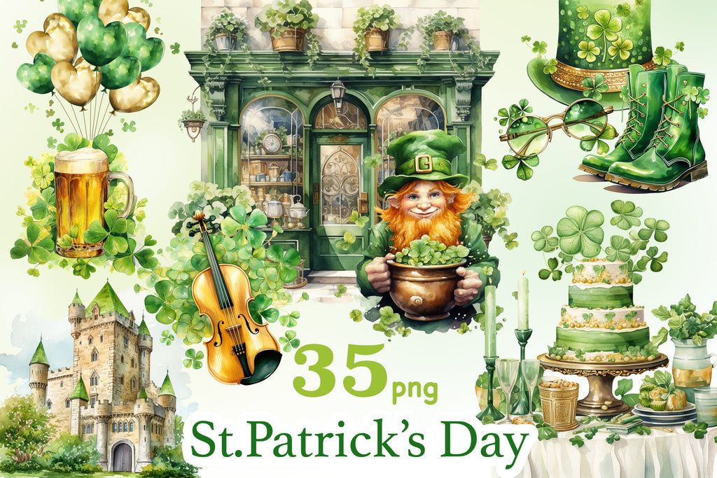 St.Patrick’s Day Clipart | Irish Green Illustrations PNG - So Fontsy