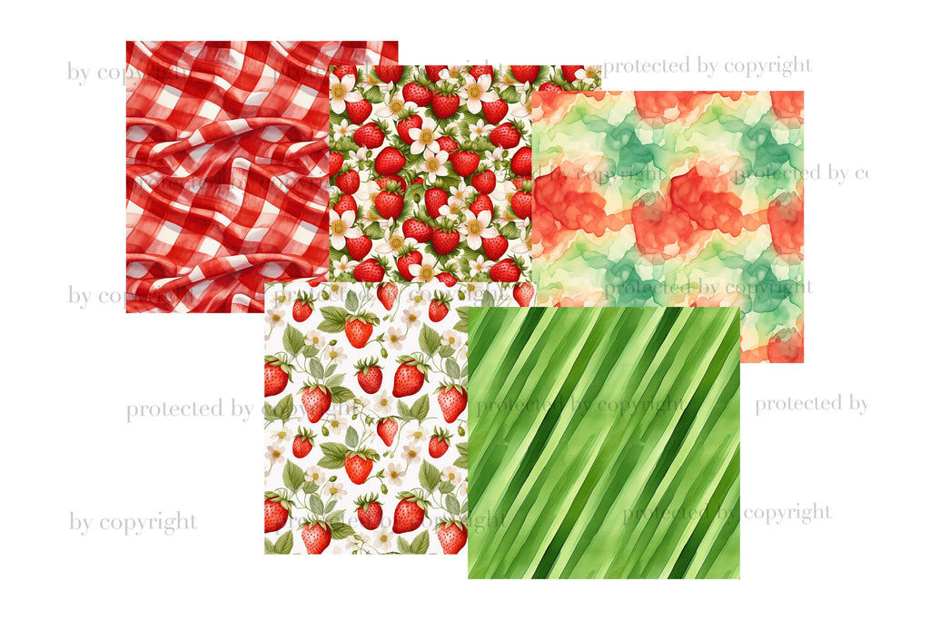 Strawberry Digital Paper Set | Summer Pattern Bundle - So Fontsy