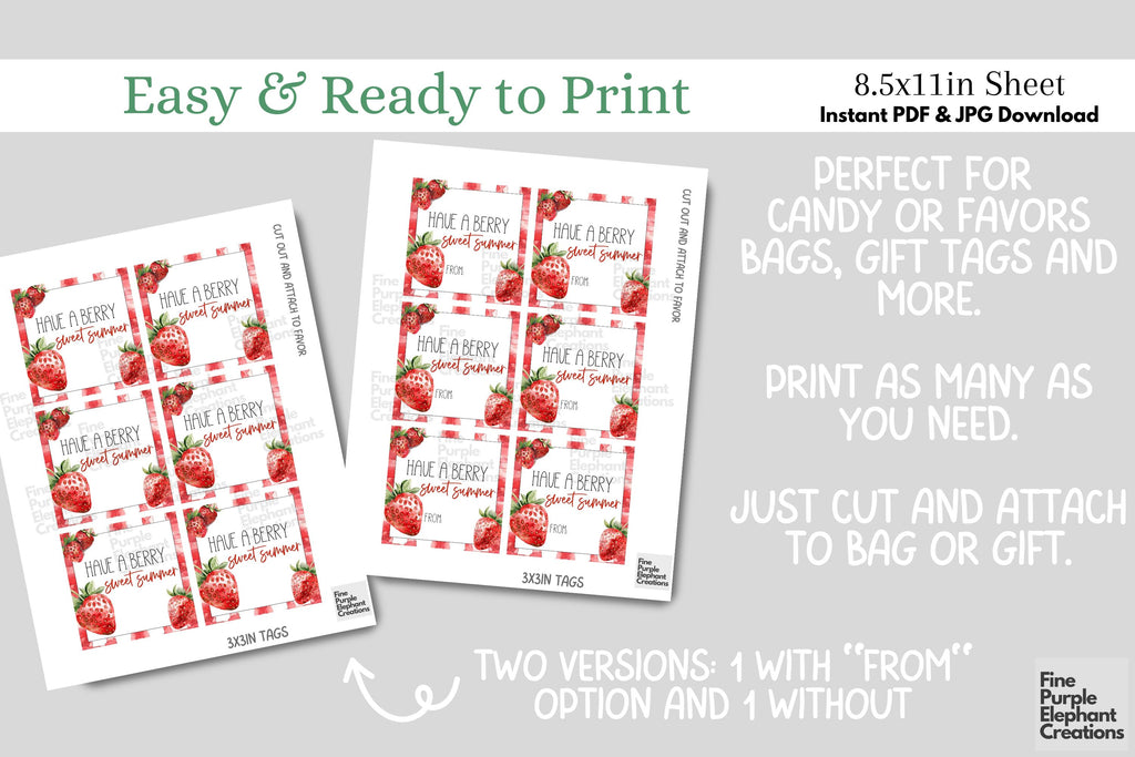 Strawberry Fruit Berry Printable Favor Tag Label - End School Year ...