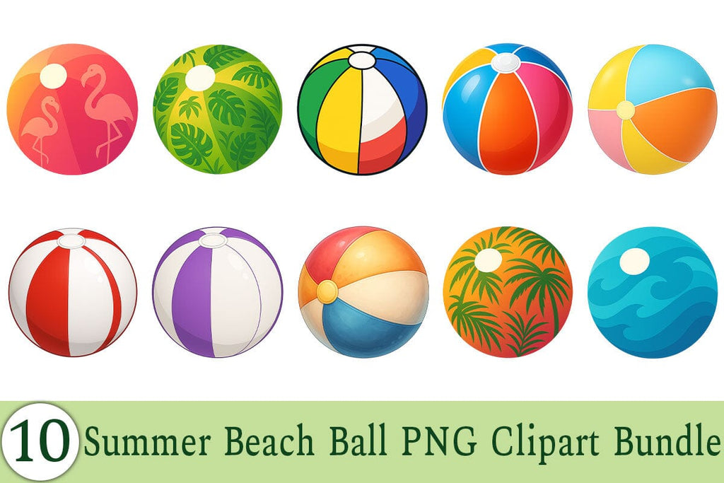 Summer Beach Ball PNG Clipart Bundle Printable File - So Fontsy