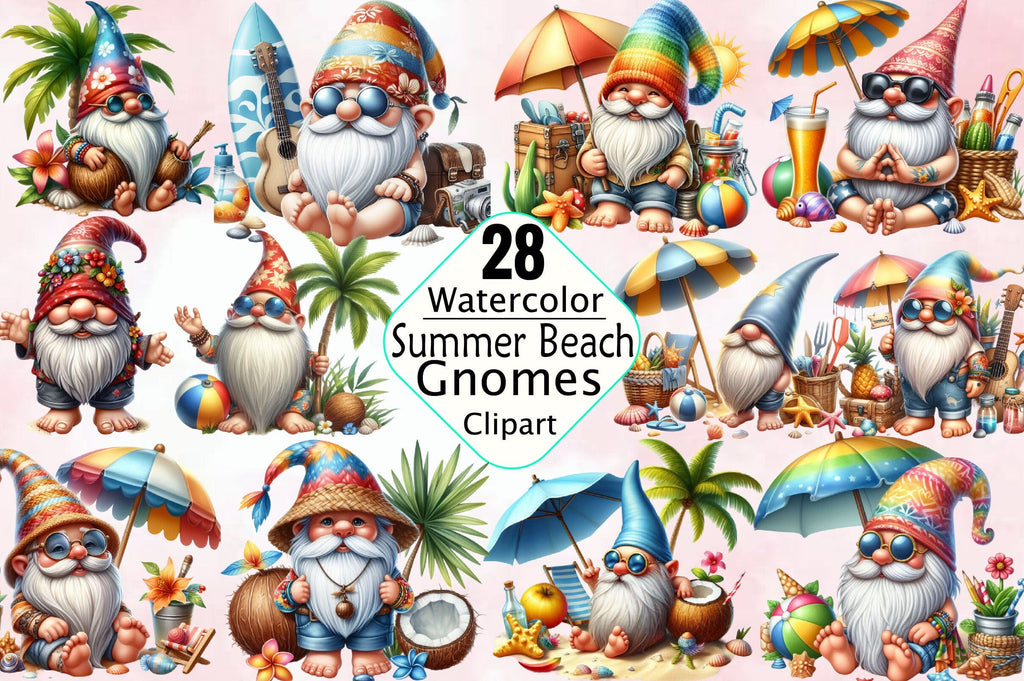 Summer Beach Gnomes Clipart Bundle - So Fontsy