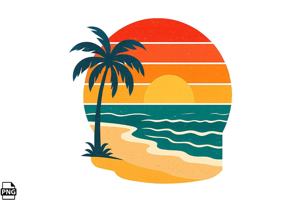 Summer Beach Retro Sunset PNG Clipart Bundle Printable File - So Fontsy