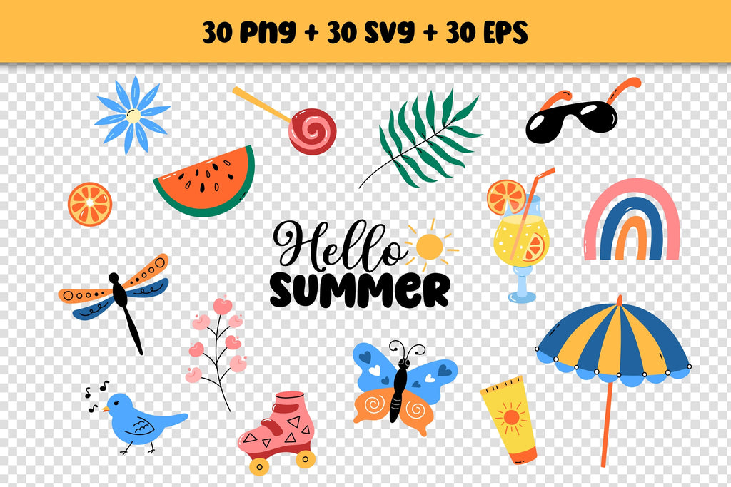 Summer Clipart PNG | SVG Vacation Drawings | Beach Items PNG | Hello ...