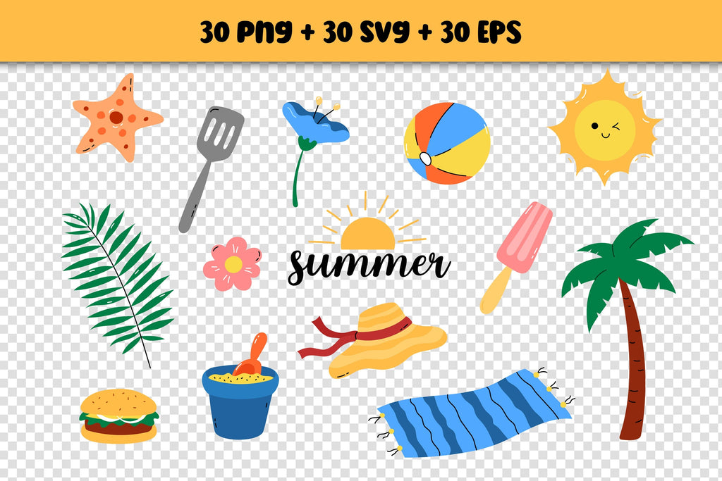 Summer Clipart PNG | SVG Vacation Drawings | Beach Items PNG | Hello ...