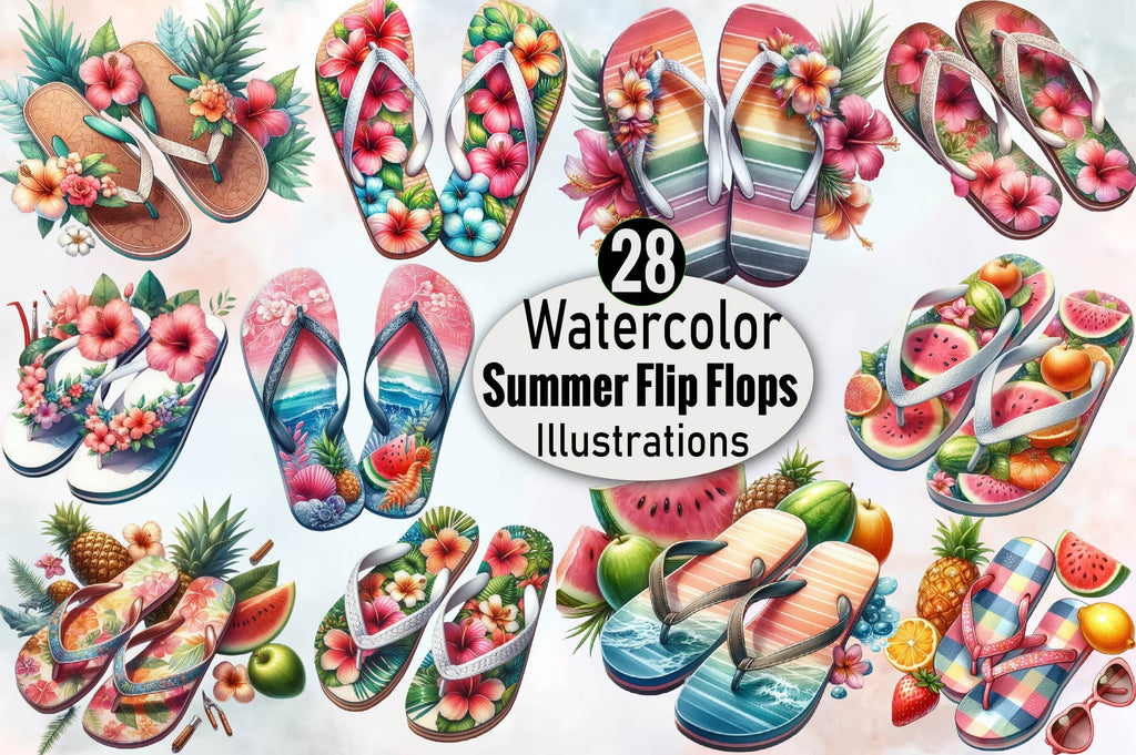 Summer Flip Flops Sublimation Clipart Bundle - So Fontsy
