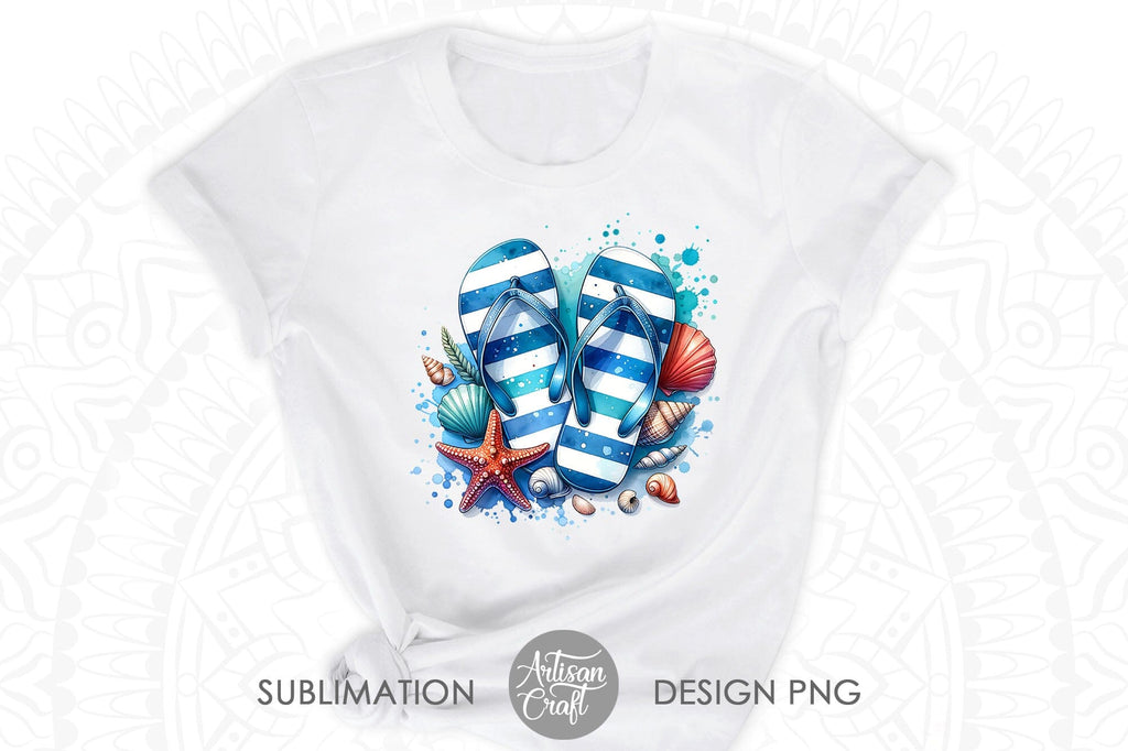 Summer flip flops | sublimation clipart | sea shells | So Fontsy