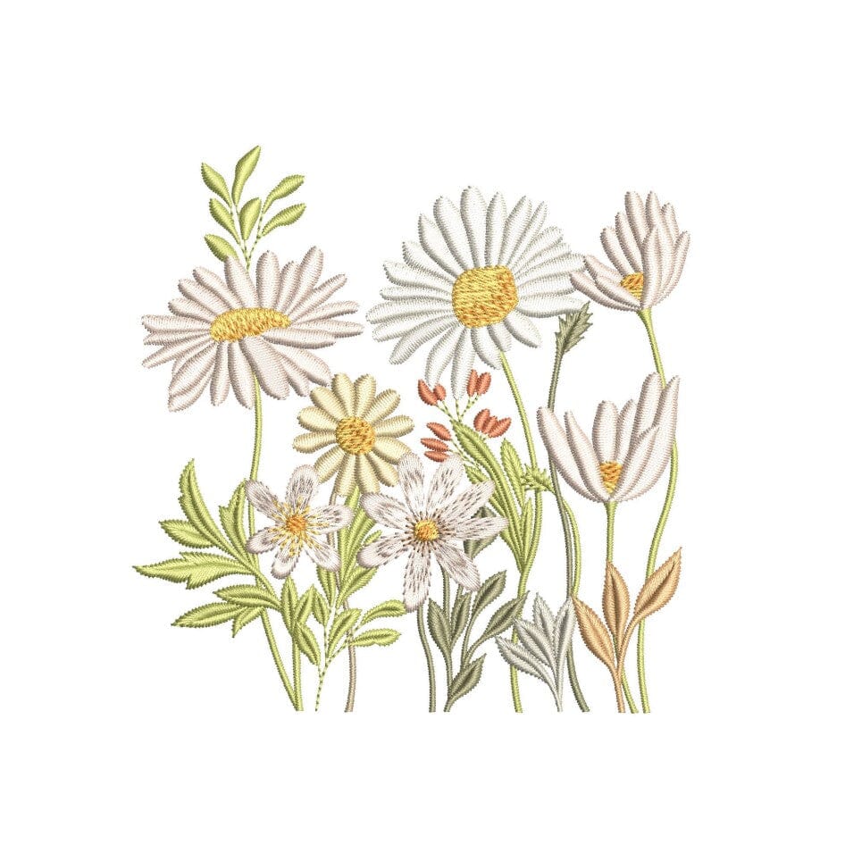 Summer Wildflowers Daisies Machine Embroidery Design, 3 sizes, Instant ...