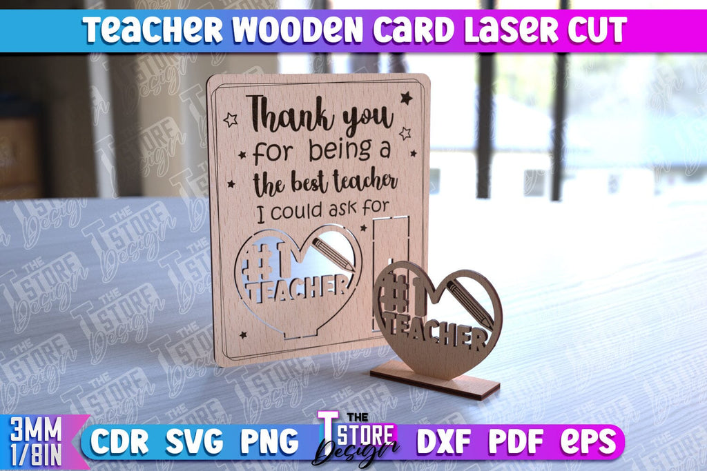 Teacher Wooden Card Laser Cut | Teacher Gift Laser Cut Design | CNC Files - So Fontsy