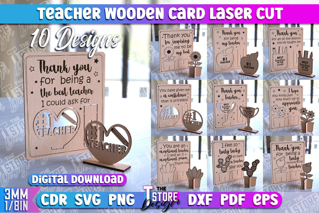 Teacher Wooden Card Laser Cut | Teacher Gift Laser Cut Design | CNC Files - So Fontsy