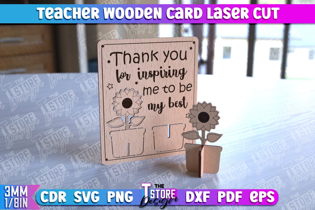 Teacher Wooden Card Laser Cut | Teacher Gift Laser Cut Design | CNC Files - So Fontsy