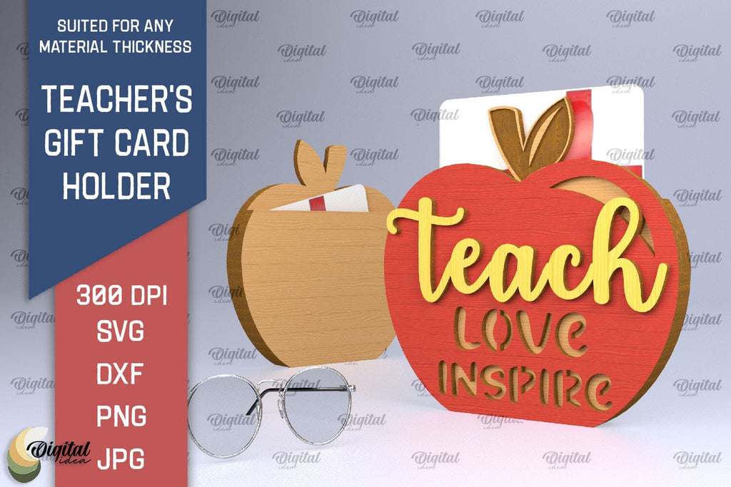 Teachers Gift Card Holder Laser Cut. Gift for Teacher SVG - So Fontsy