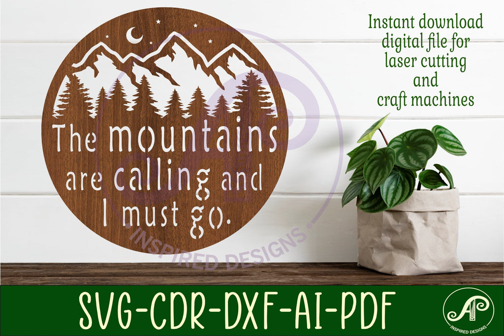 The mountains are calling wall art sign, SVG file. vector - So Fontsy