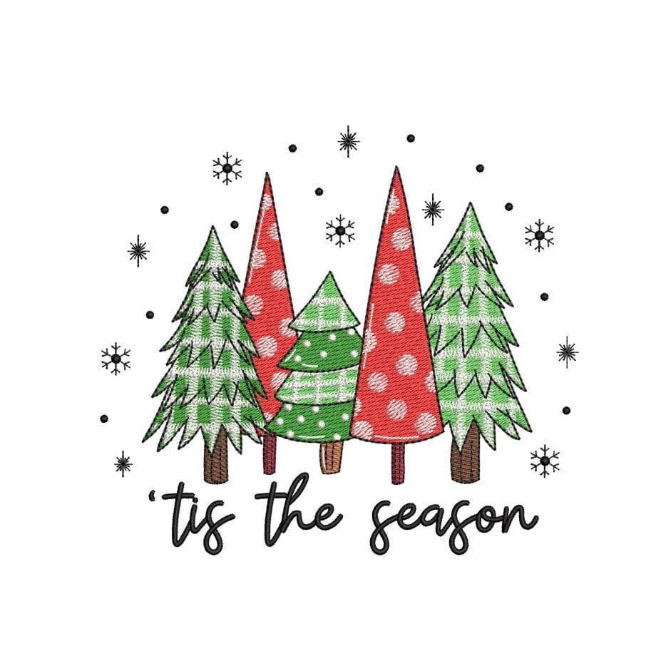 Tis The Season Embroidery Design, Green Plaid Christmas Tree Embroidery File, Xmas Embroidery, 3 ...