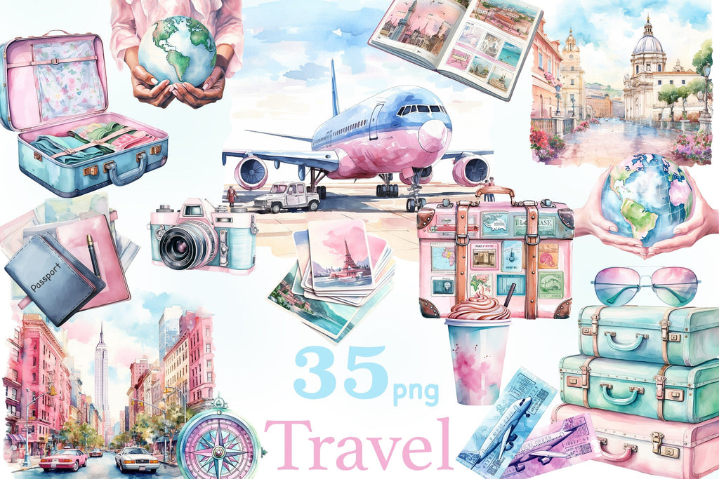 Travel Clipart Set | Summer Vacation PNG Illustration - So Fontsy