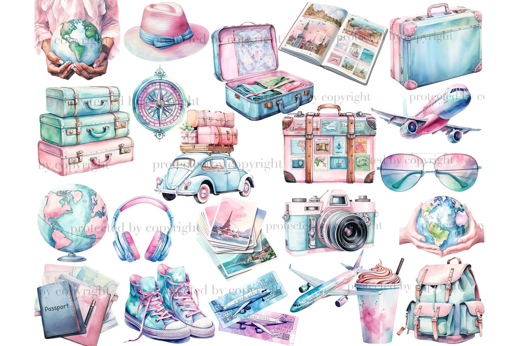 Travel Clipart Set | Summer Vacation PNG Illustration - So Fontsy