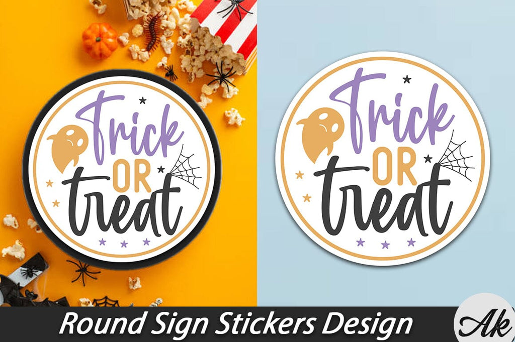 Trick or treat Round Sign Stickers Design - So Fontsy