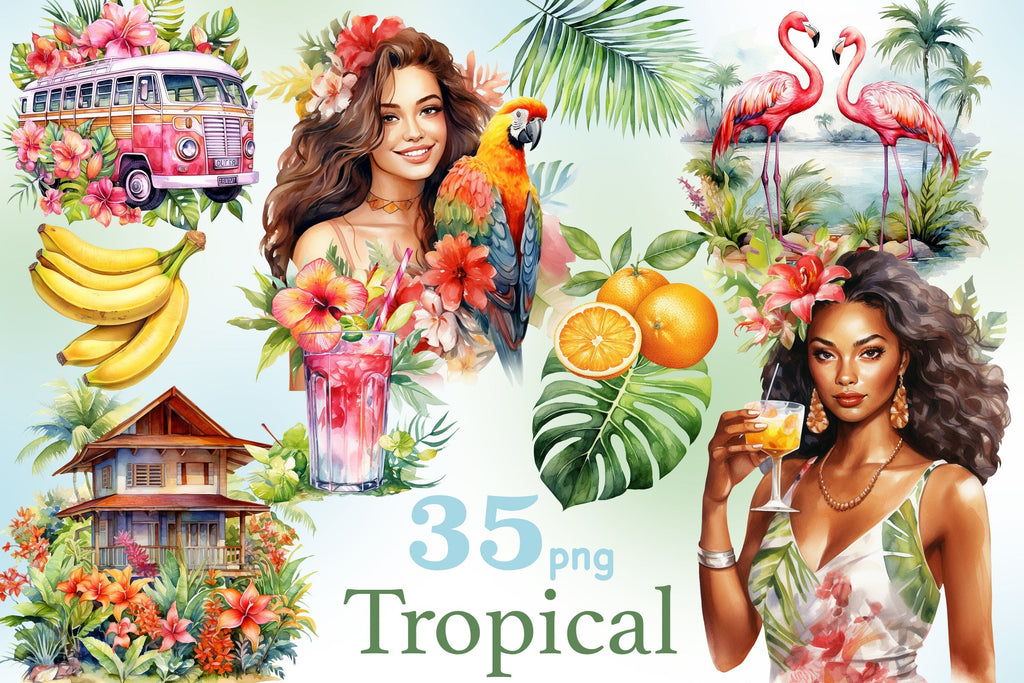 Tropical Clipart Collection | Jungle Clipart PNG Bundle - So Fontsy