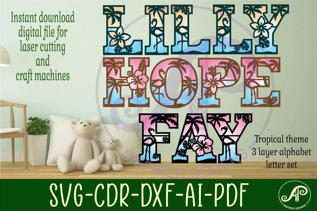Tropical / Flamingo theme alphabet set. 3layer 90 letters. - So Fontsy