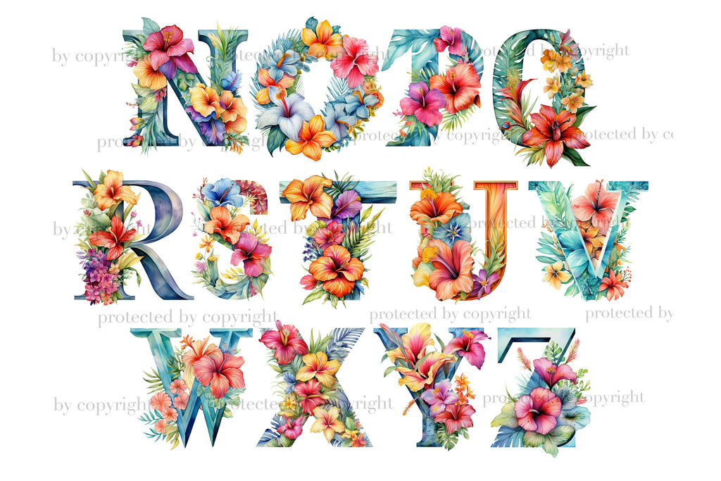 Tropical Flowers Alphabet | Summer Wedding Invitation - So Fontsy