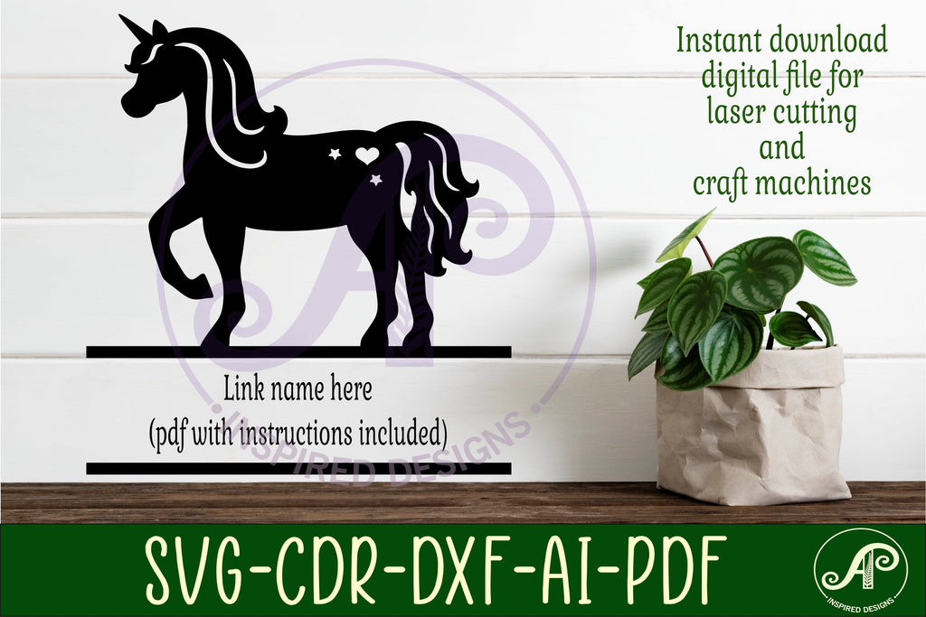 Unicorn name sign svg laser cut template design 2 - So Fontsy