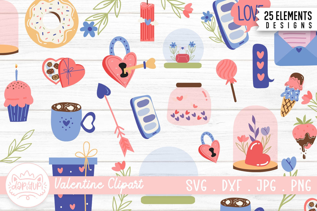 Valentin Clipart Bundle | Pastel Valentine SVG Bundle - So Fontsy