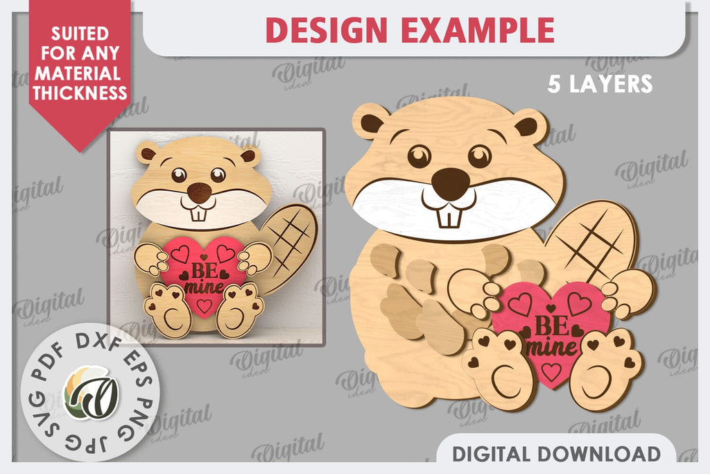 Valentine Beaver with Heart Laser Cut. Cute Animals SVG - So Fontsy