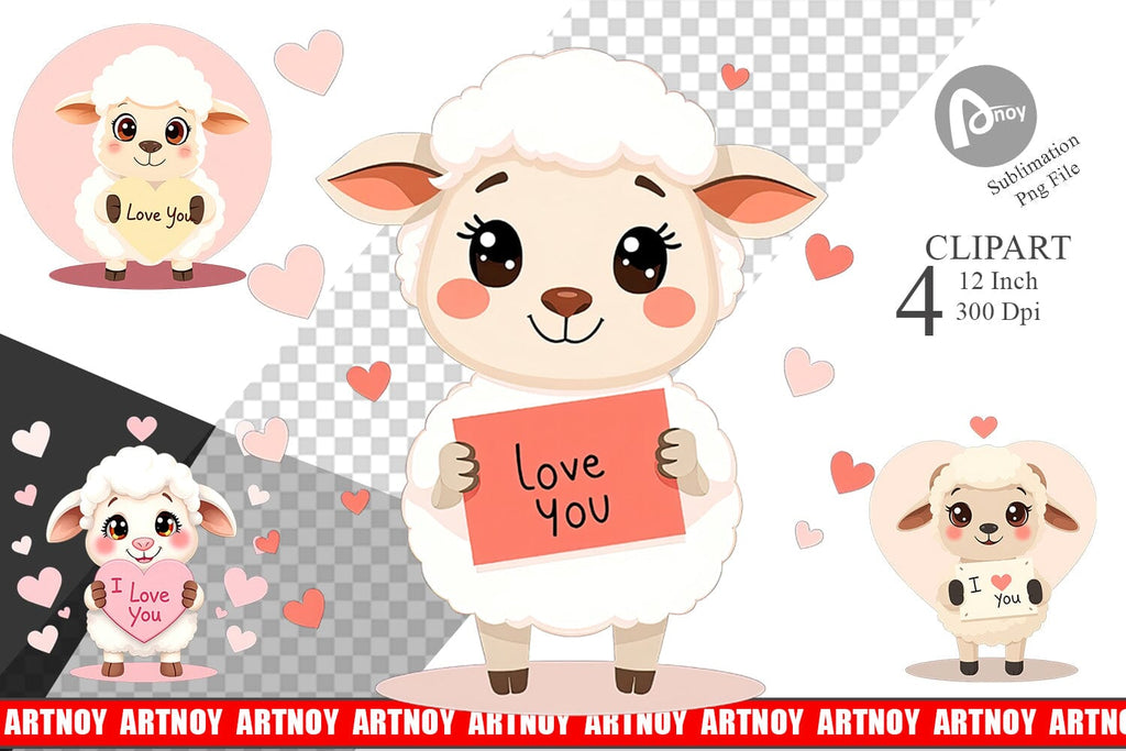 Valentine Sheep Cartoon Clipart - So Fontsy