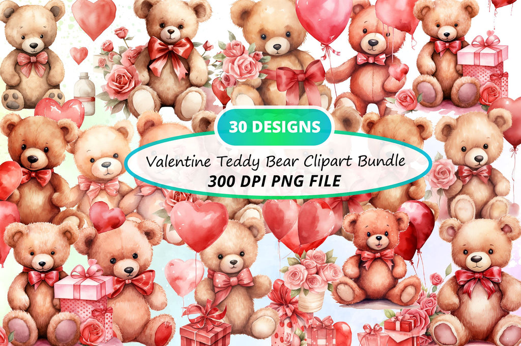 Valentine Teddy Bear Clipart Bundle - So Fontsy