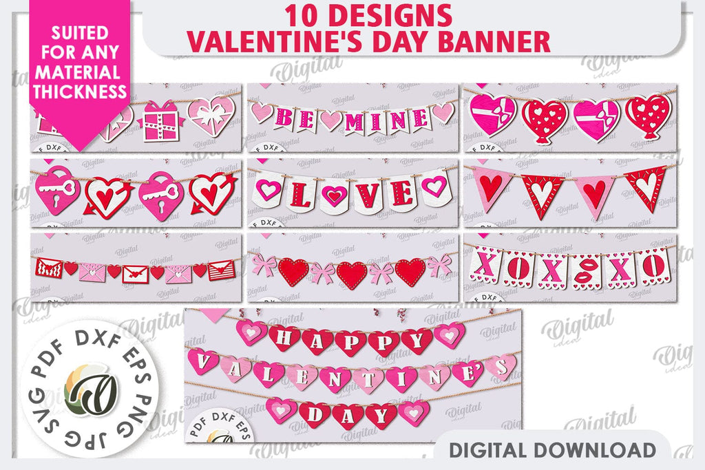 Valentine's Day Banners Laser Cut Bundle. Love Banners SVG - So Fontsy