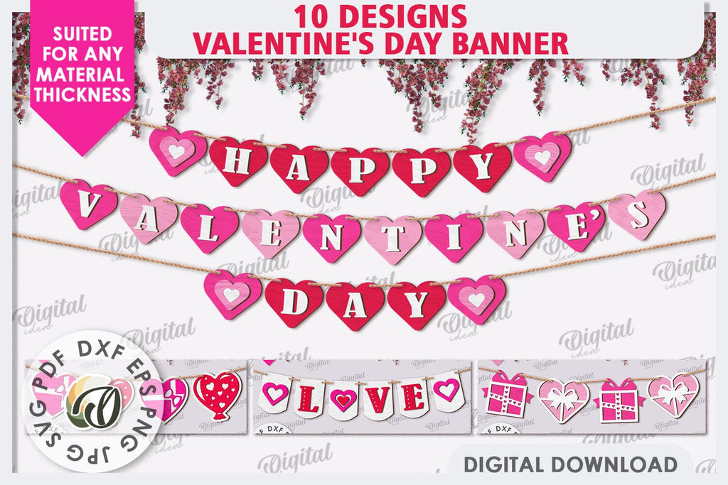 Valentine's Day Banners Laser Cut Bundle. Love Banners SVG - So Fontsy