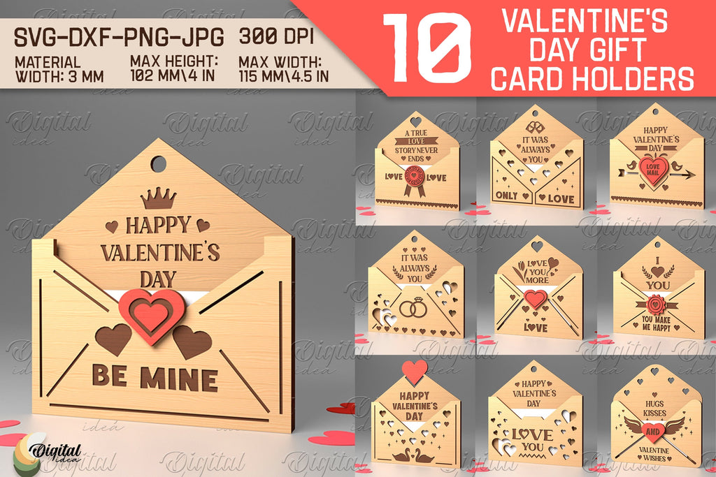 Valentine's Day Bundle. Envelope Gift Card Holder Laser Cut - So Fontsy