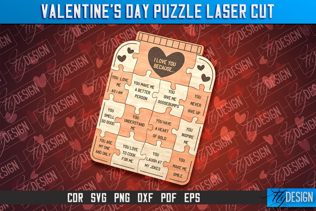 Valentine's Day Puzzle | Puzzle Laser Cut SVG Design | CNC Files - So ...