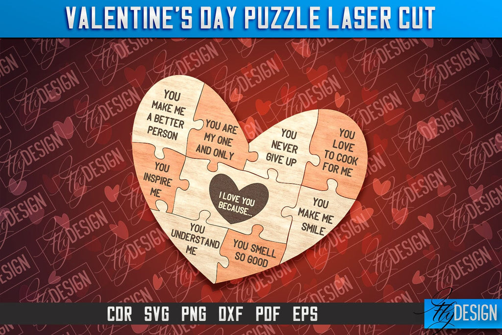 Valentine's Day Puzzle | Puzzle Laser Cut SVG Design | CNC Files - So ...