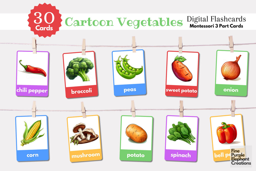 Vegetable Flashcards | Preschool Montessori Cards - So Fontsy