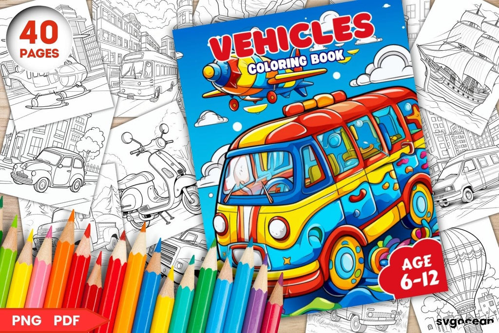 Vehicles Coloring Book | Coloring pages for kids - So Fontsy
