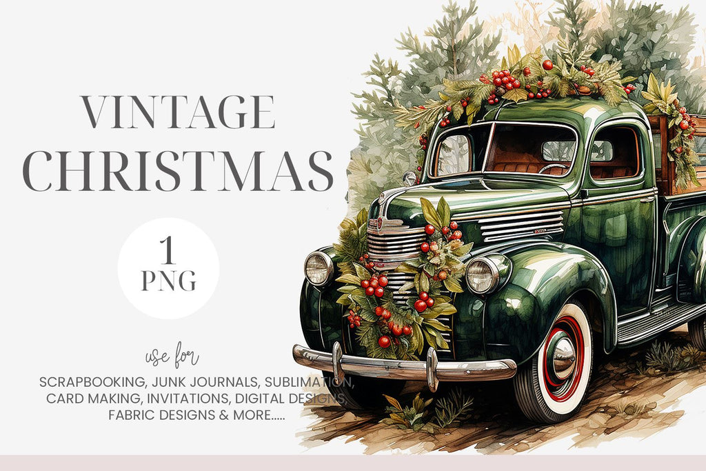 Vintage Christmas Truck Clipart - So Fontsy