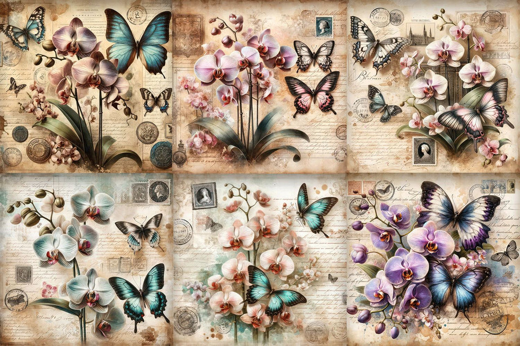 Vintage Violet Digital Papers Butterfly Scrapbook Background - So Fontsy