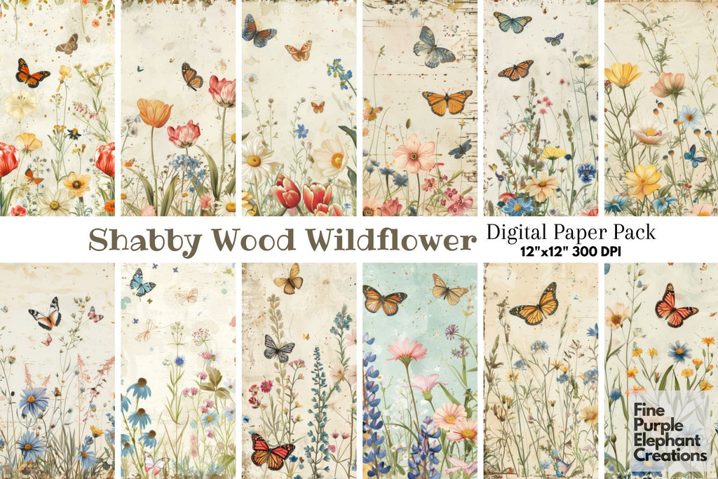 Vintage Wood Wildflower Field Pattern | Boho Shabby Chic - So Fontsy