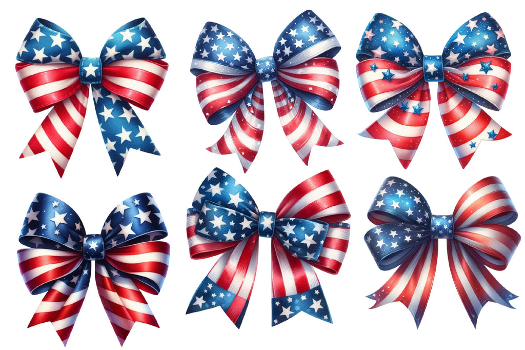 Watercolor 4th July Bow Clipart - So Fontsy